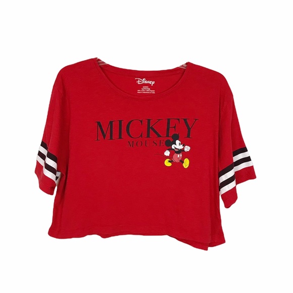 Disney | Tops | Disney Mickey Mouse Red Crop Top Tee Shirt L 113 | Poshmark